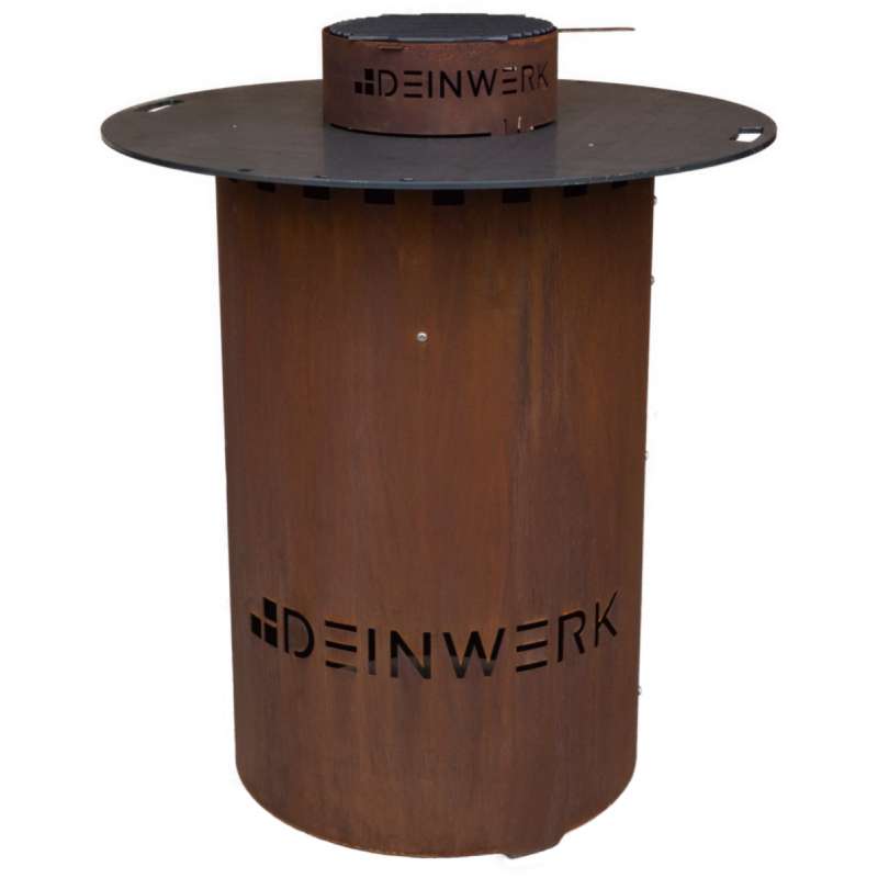 DEINWERK Grillfass-Set Grilltonne aus Corten Ø 90cm mit Plancha ...
